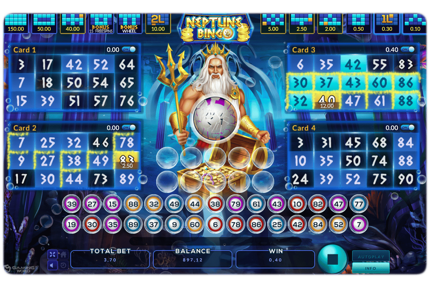 Neptune treasure bingo เกมบิงโกธีมเทพเจ้าโพไซดอน - SlotXO